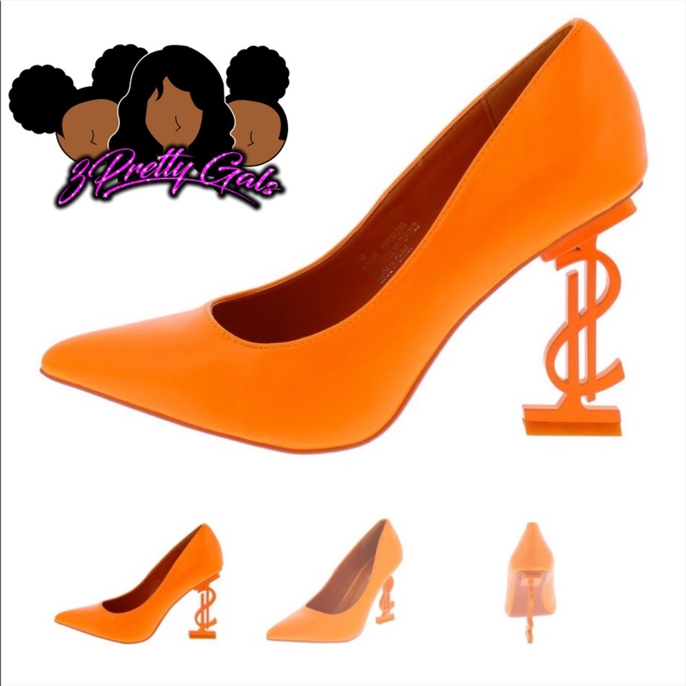 Orange Stiletto Heel Money Dollar Sign Pumps - Gem